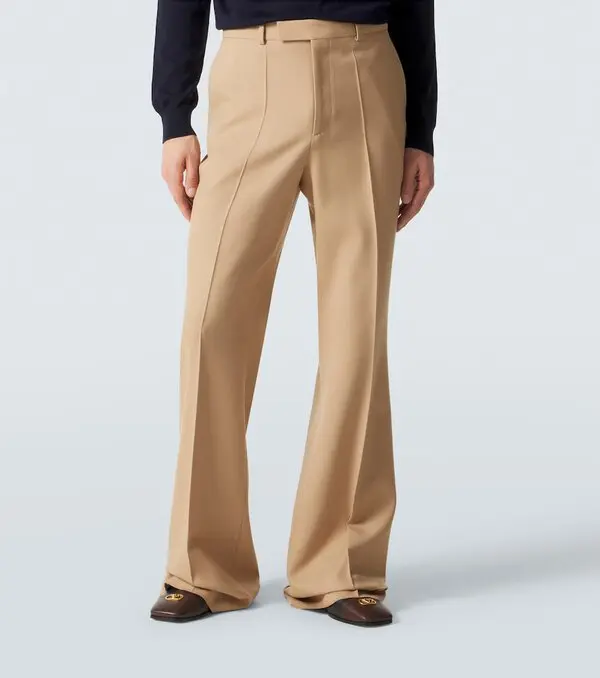 Valentino Garavani Virgin Wool Gabardine Flared Pants - Beige