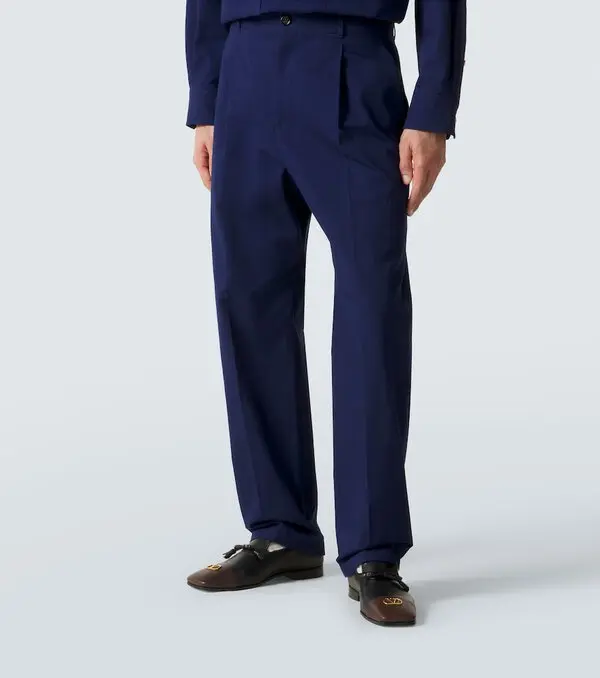 Valentino Garavani Cotton Gabardine Straight Trousers - Blue