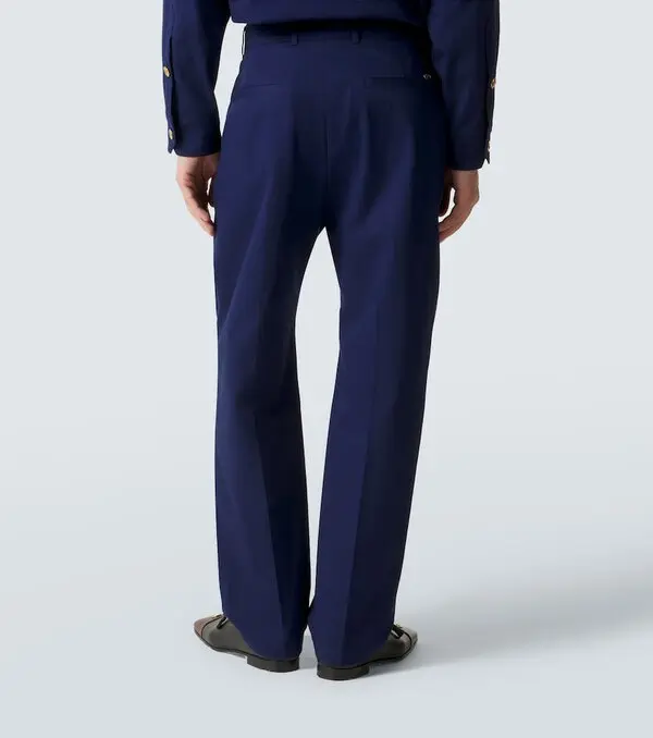 Valentino Garavani Cotton Gabardine Straight Trousers - Blue