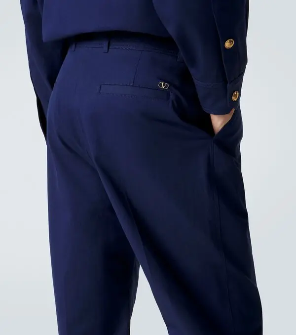 Valentino Garavani Cotton Gabardine Straight Trousers - Blue