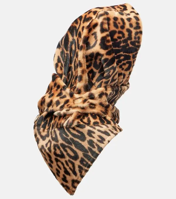 Nour Hammour Foulard Leopard-print Shearling Scarf