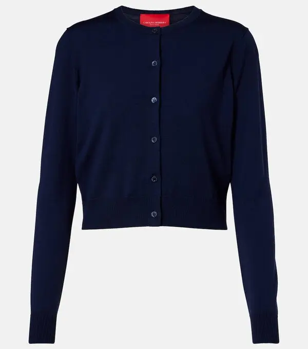 Carolina Herrera Cropped Wool Cardigan - Blue