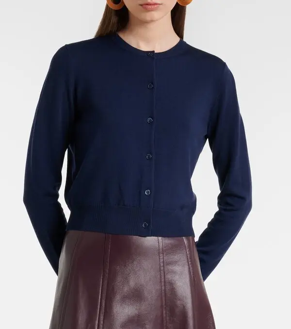 Carolina Herrera Cropped Wool Cardigan - Blue
