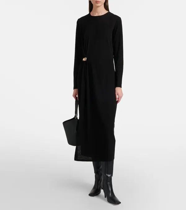 Vince Draped Wool-blend Midi Dress - Black