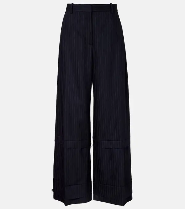 Khaite Linden Pinstripe High-rise Wide-leg Pants - Blue