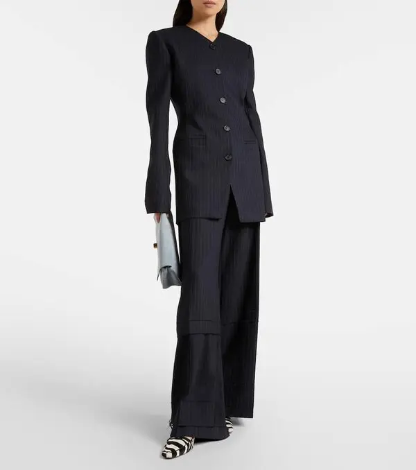 Khaite Linden Pinstripe High-rise Wide-leg Pants - Blue