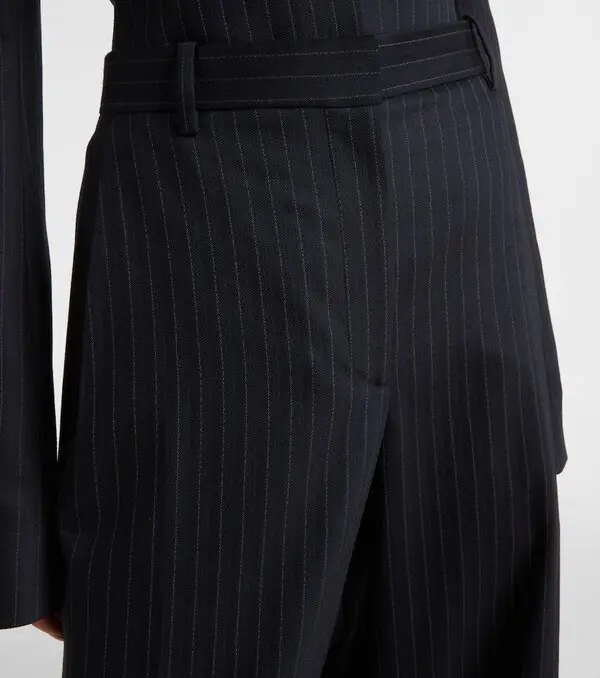 Khaite Linden Pinstripe High-rise Wide-leg Pants - Blue