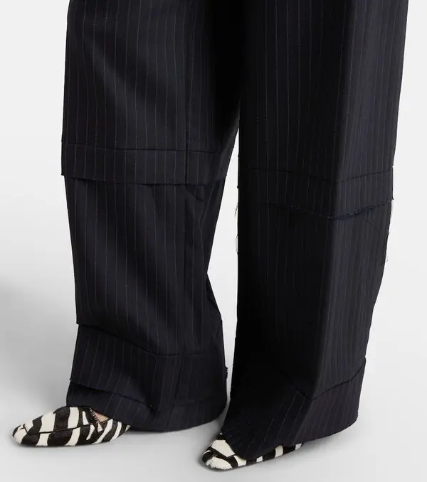 Khaite Linden Pinstripe High-rise Wide-leg Pants - Blue