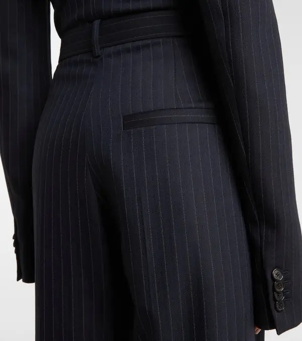 Khaite Linden Pinstripe High-rise Wide-leg Pants - Blue