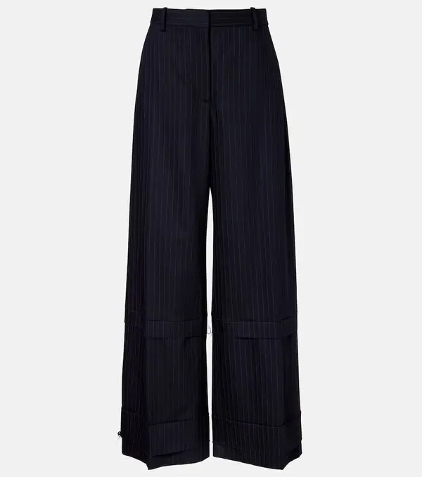 Khaite Linden Pinstripe High-rise Wide-leg Pants - Blue