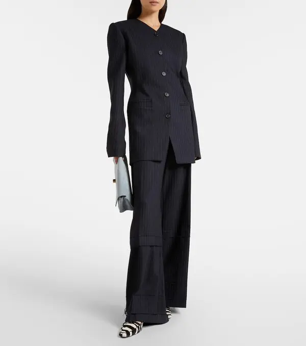 Khaite Linden Pinstripe High-rise Wide-leg Pants