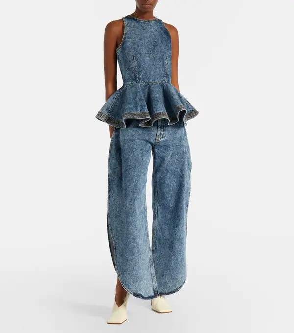 Alaïa Peplum Denim Top - Blue