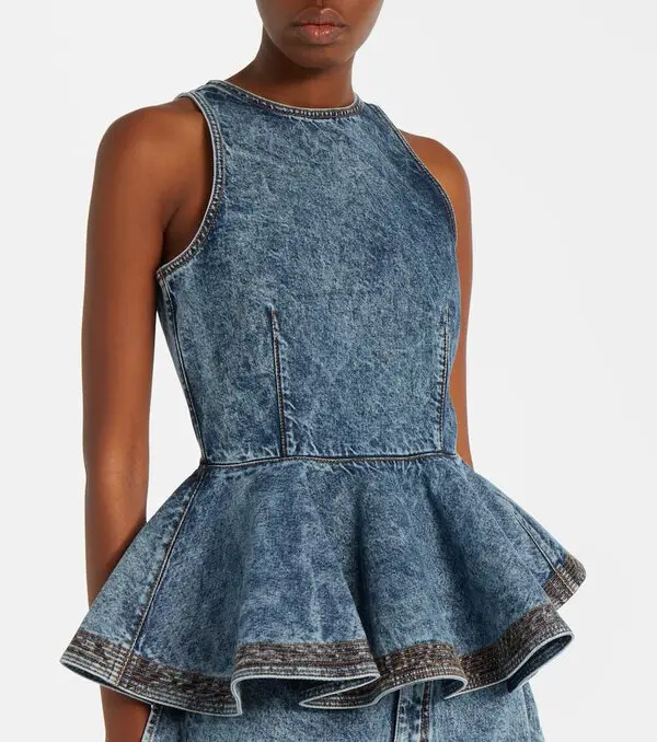 Alaïa Peplum Denim Top - Blue