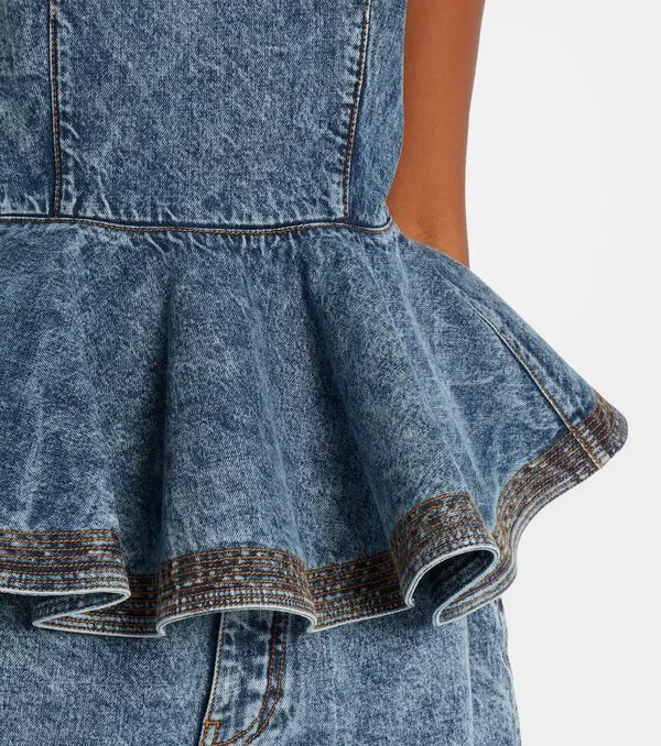 Alaïa Peplum Denim Top - Blue