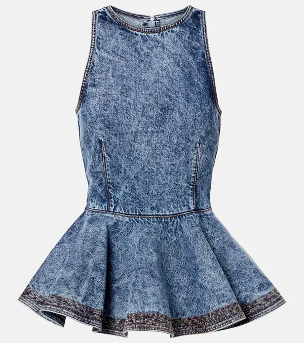 Alaïa Peplum Denim Top - Blue