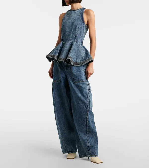 Alaïa Peplum Denim Top - Blue