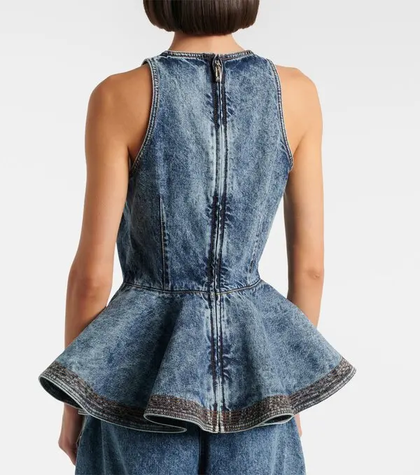 Alaïa Peplum Denim Top - Blue