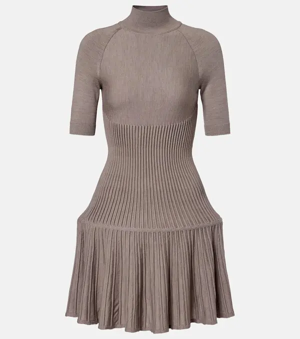 Alaïa Ribbed-knit Wool-blend Minidress - Beige
