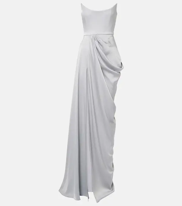 Alex Perry Draped Satin Crêpe Bustier Gown - Grey
