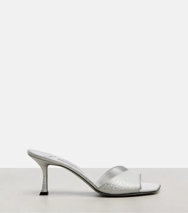 JIMMY CHOO Skye 70 Metallic Leather Mules - Silver
