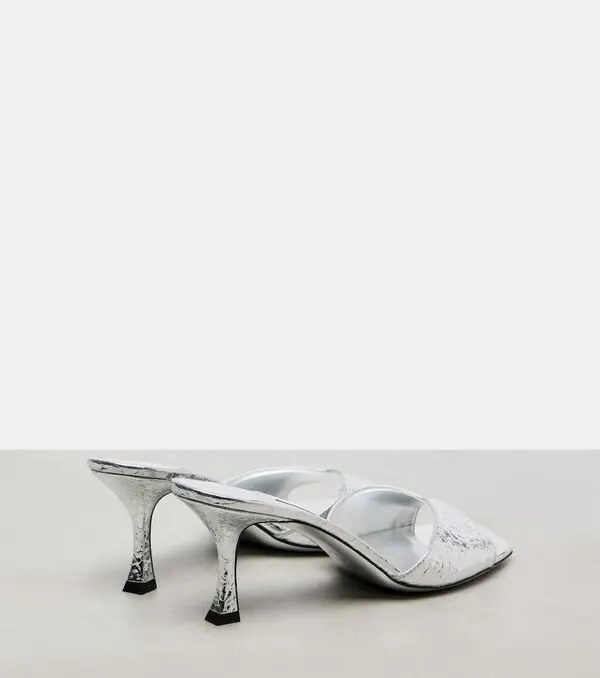 JIMMY CHOO Skye 70 Metallic Leather Mules - Silver