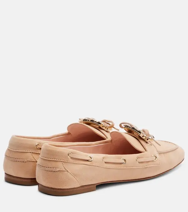 ROGER VIVIER Boat Strass Embellished Suede Boat Shoes - Beige