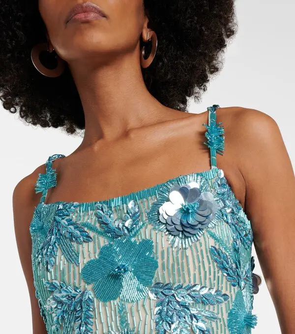 Rachel Gilbert Pierre Beaded Floral-appliqué Minidress - Blue