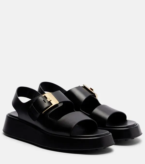 TOD'S Leather Platform Sandals - Black