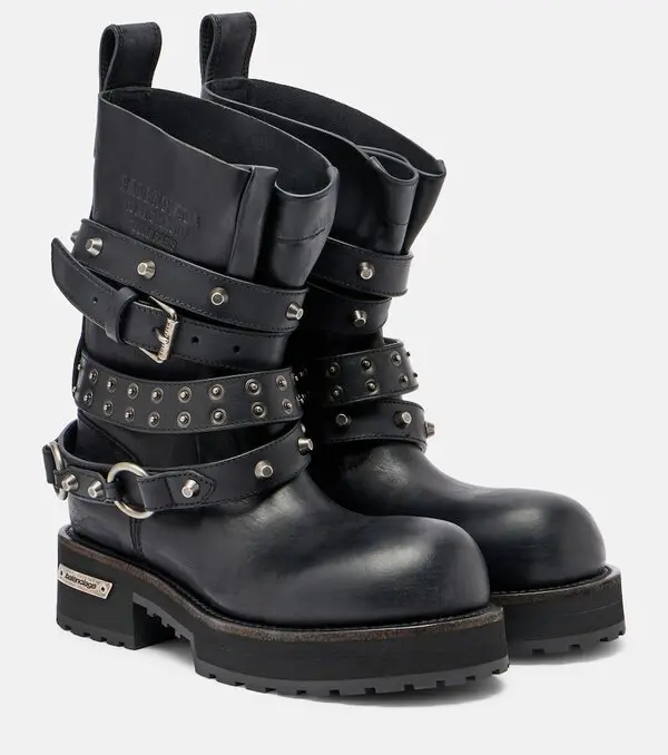 Balenciaga Venom City Leather Biker Boots - Black