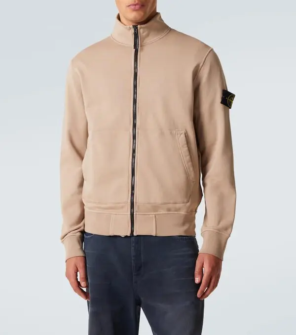 Stone Island Compass Cotton Zip-up Sweatshirt - Beige