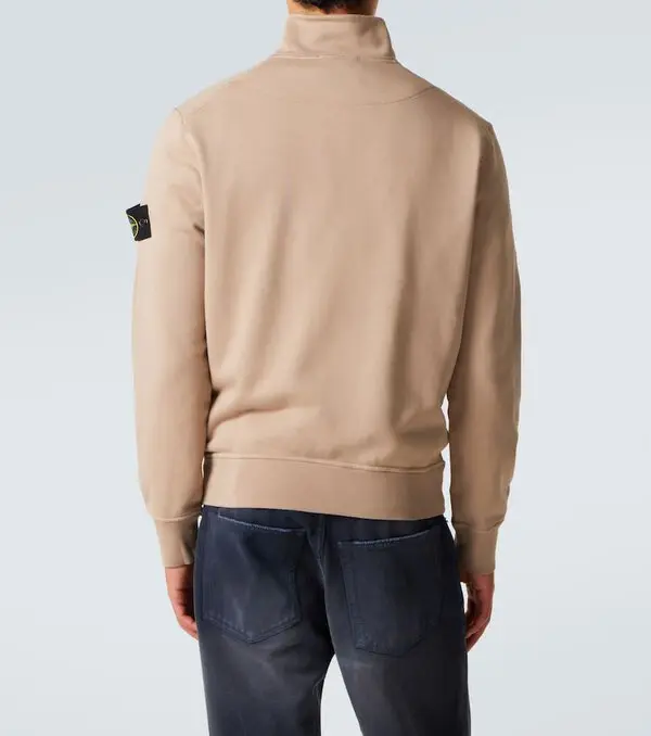 Stone Island Compass Cotton Zip-up Sweatshirt - Beige