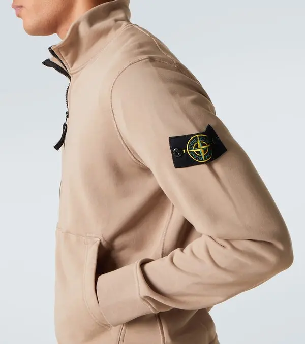 Stone Island Compass Cotton Zip-up Sweatshirt - Beige