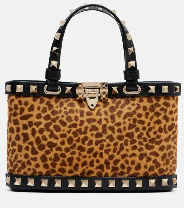 Valentino Garavani Rockstud Calf Hair Top-handle Bag - Brown