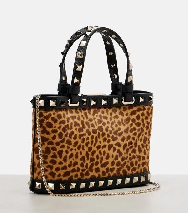 Valentino Garavani Rockstud Calf Hair Top-handle Bag - Brown
