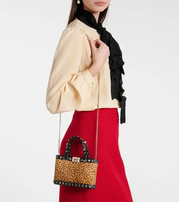 Valentino Garavani Rockstud Calf Hair Top-handle Bag - Brown
