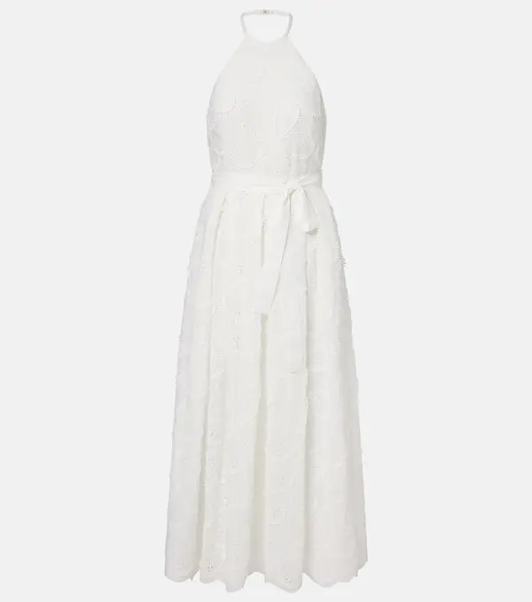 Elie Saab Embroidered Cotton-blend Midi Dress - White
