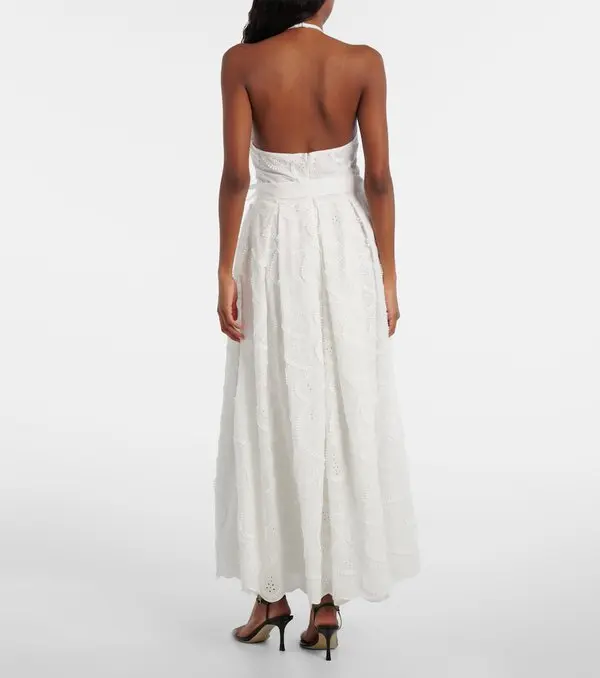 Elie Saab Embroidered Cotton-blend Midi Dress