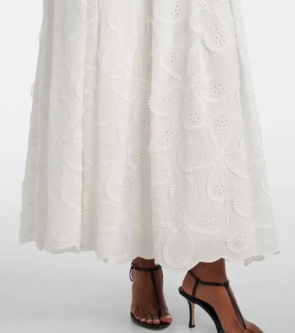 Elie Saab Embroidered Cotton-blend Midi Dress
