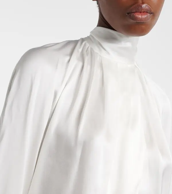Balmain Draped Silk Satin Blouse - White