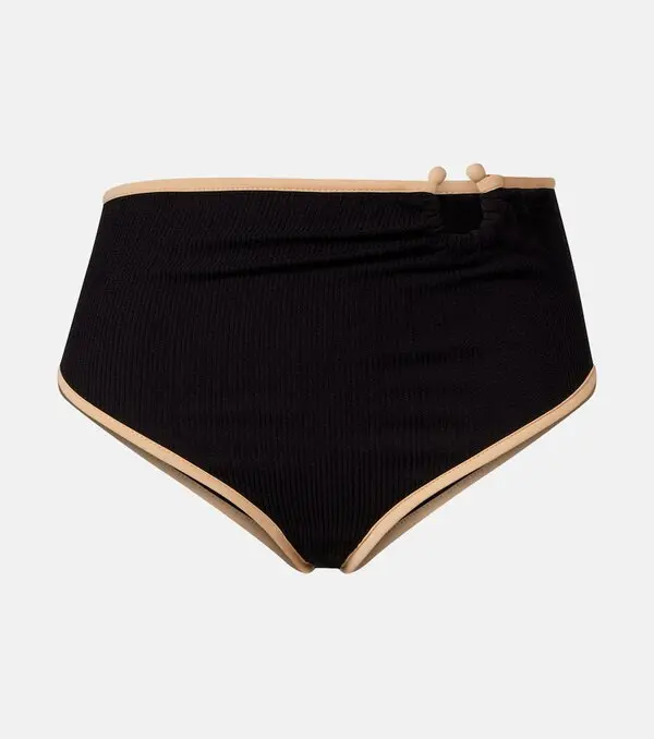 Johanna Ortiz Ribbed-knit Bikini Bottoms - Black