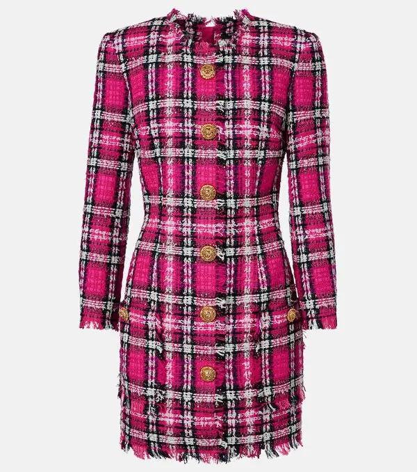Balmain Plaid Cotton And Wool-blend Minidress