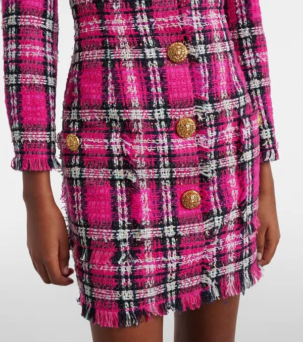 Balmain Plaid Cotton And Wool-blend Minidress