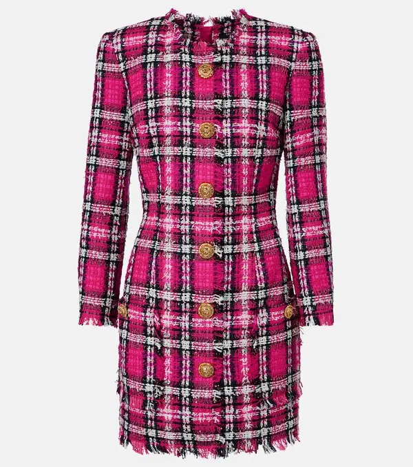 Balmain Plaid Cotton And Wool-blend Minidress - Multicoloured