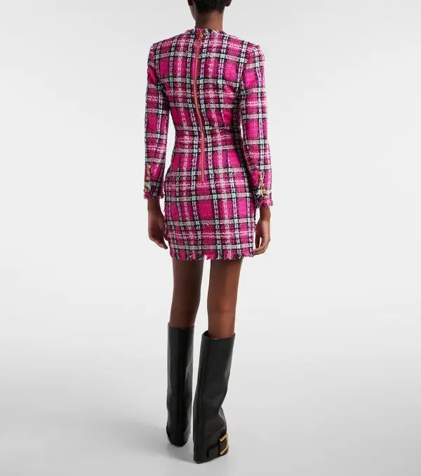 Balmain Plaid Cotton And Wool-blend Minidress
