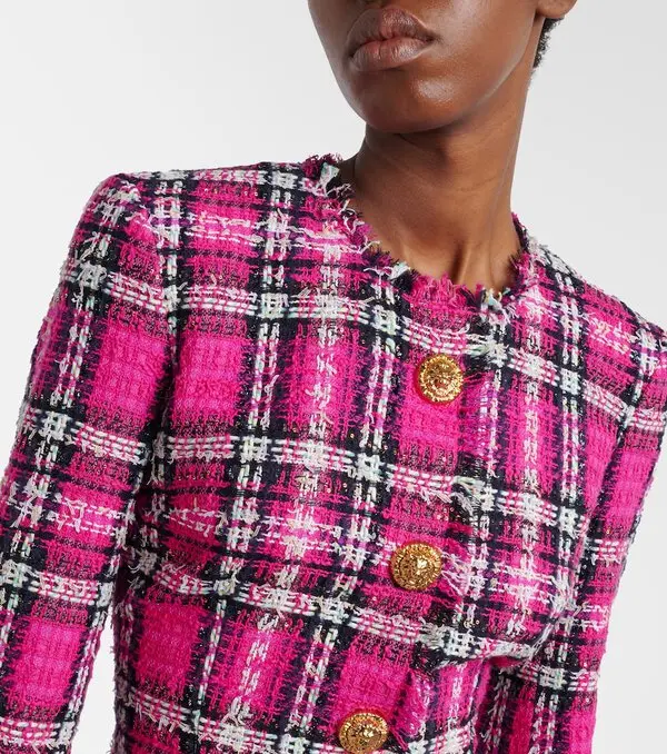 Balmain Plaid Cotton And Wool-blend Minidress