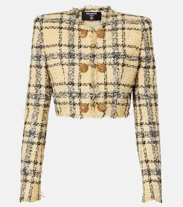 Balmain Cropped Sequined Tweed Jacket