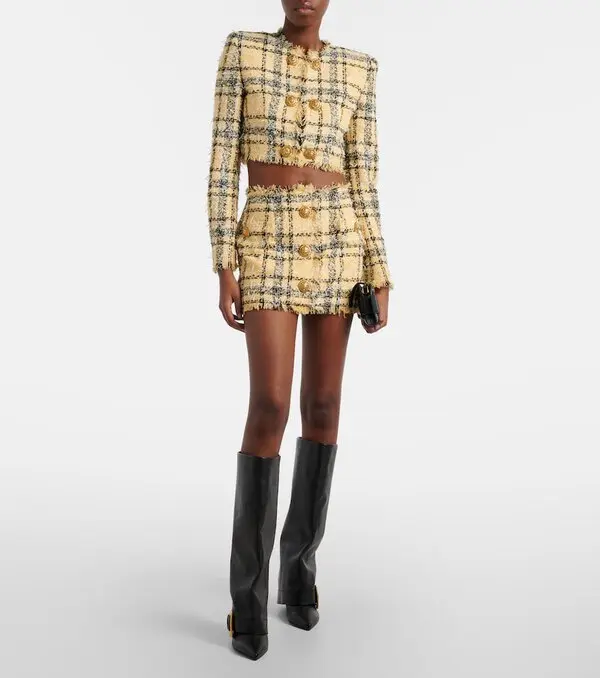 Balmain Cropped Sequined Tweed Jacket - Multicoloured