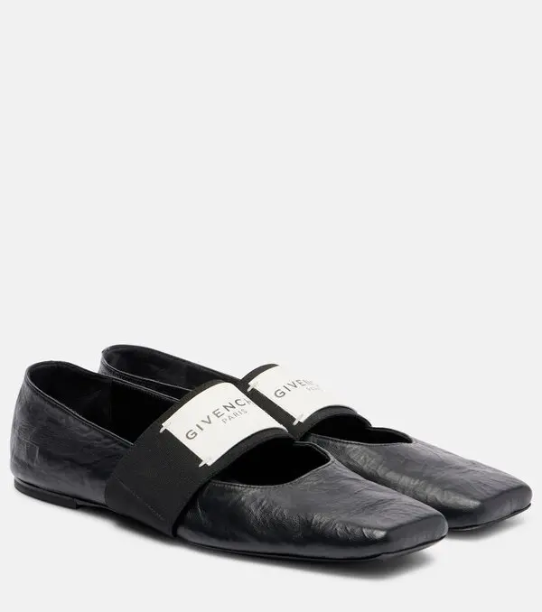Givenchy Sliced Square Leather Ballet Flats - Black