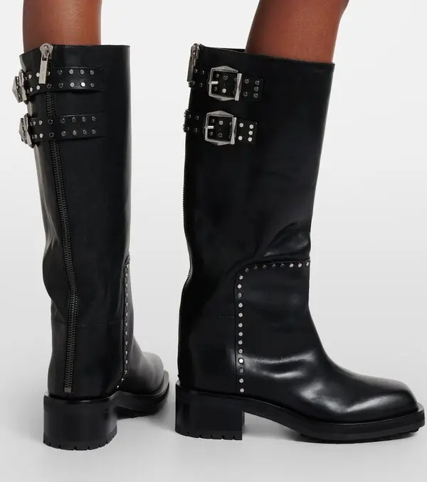 JIMMY CHOO Brooklyn Leather Biker Boots - Black