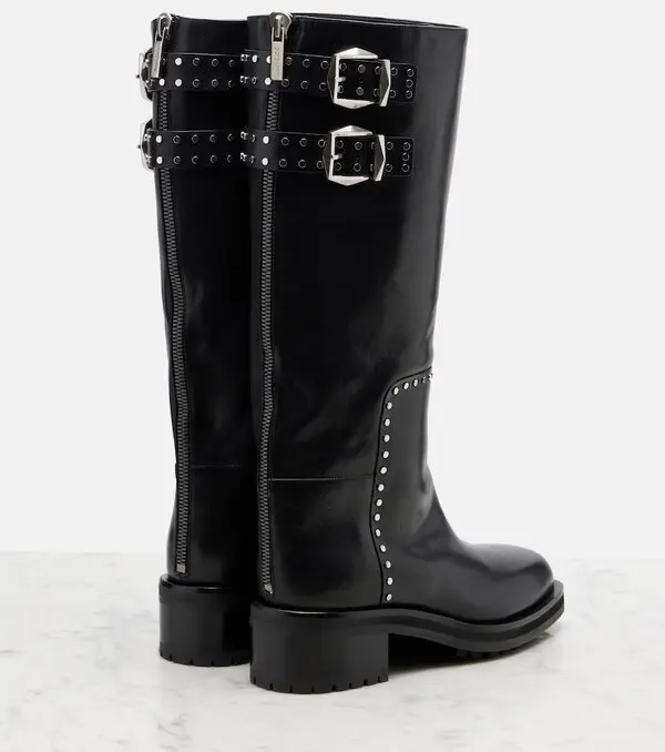 JIMMY CHOO Brooklyn Leather Biker Boots - Black